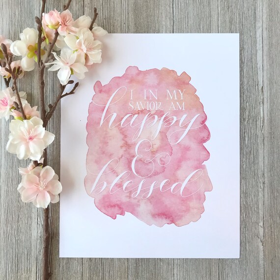 Happy and Blessed Watercolor Lettering | Etsy