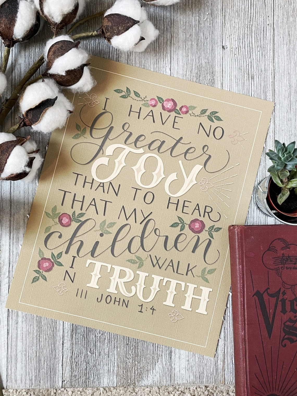Hand Lettered Bible Verse Floral Scripture Print No Greater - Etsy
