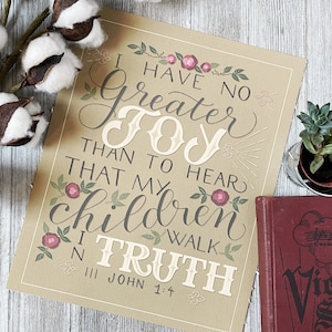 Hand Lettered Bible Verse Floral Scripture Print | No Greater Joy | 3 ...