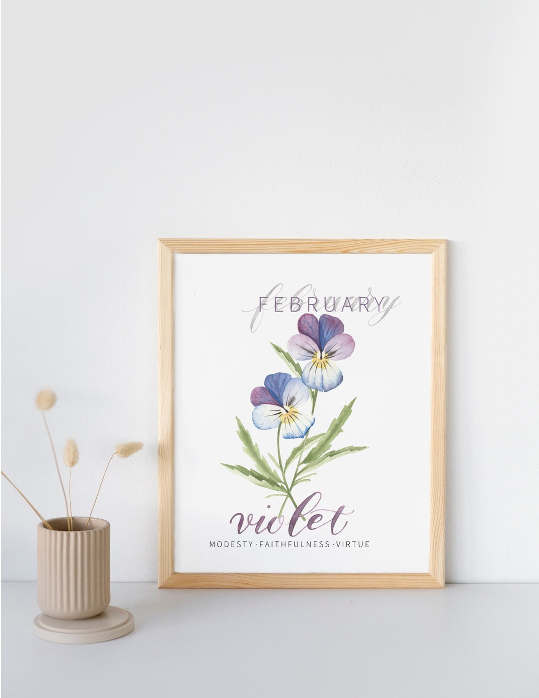 February Flower of the Month Print | Violet Watercolor Painting and ...