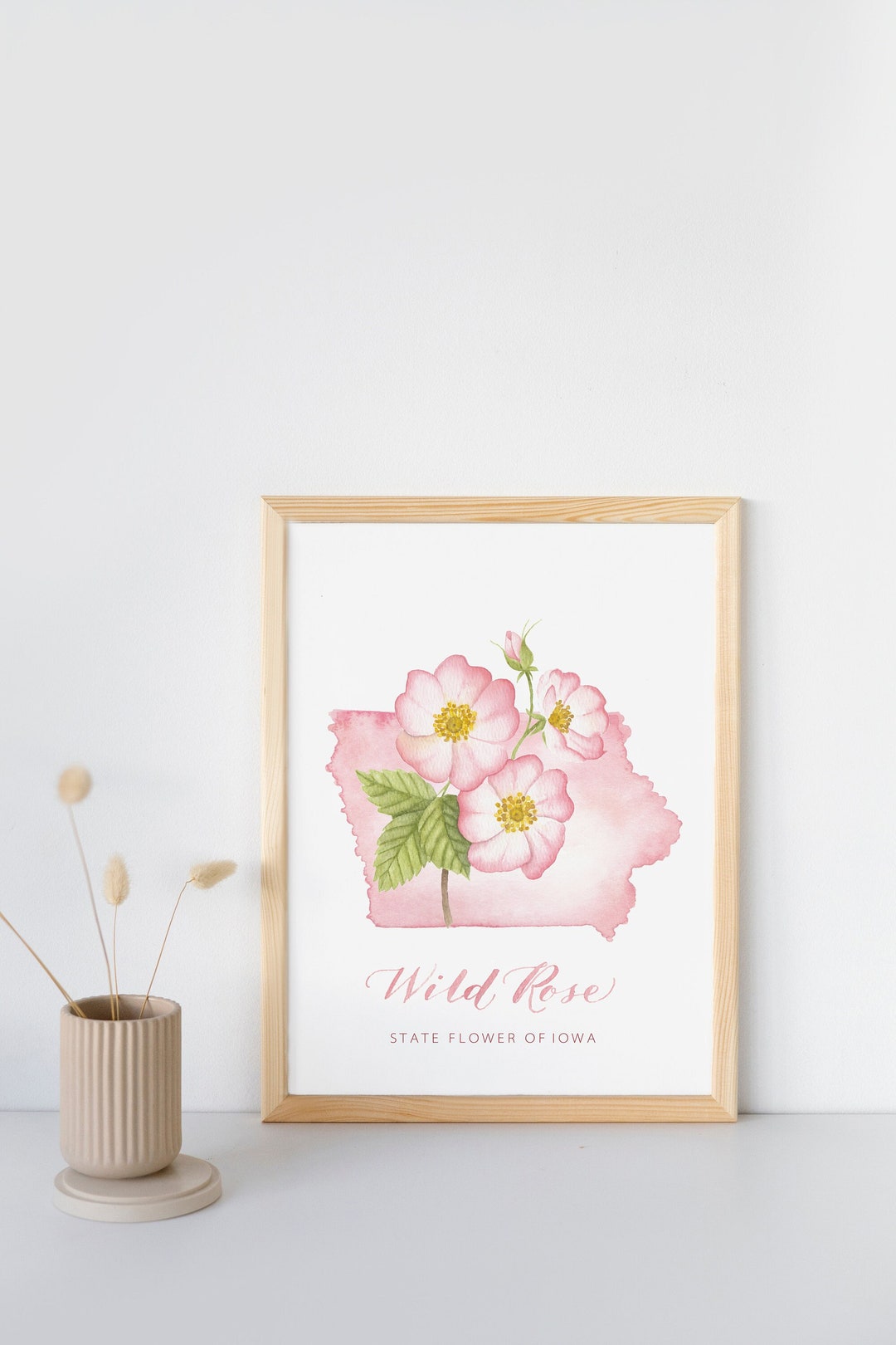 Iowa State Flower and Shape Print | Wild Rose Fine Art Watercolor Print ...