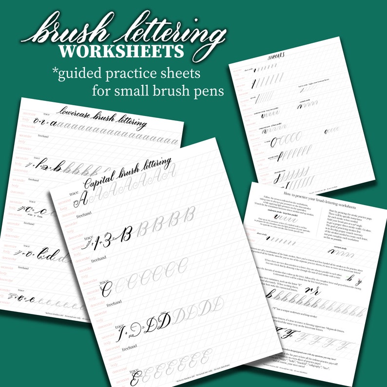 Brush Pen Lettering Worksheets: Calligraphy Script (digital Printable ...