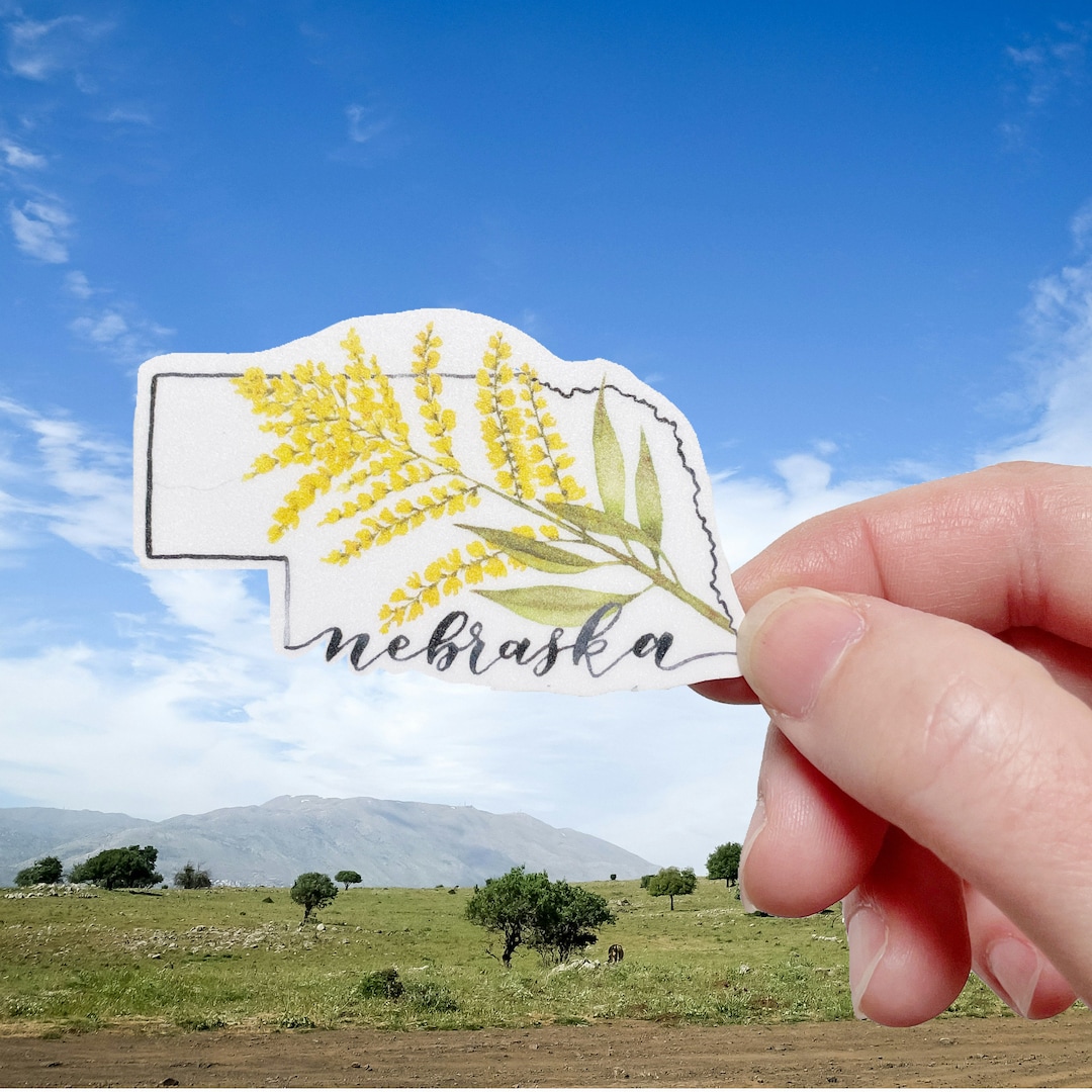 Nebraska Outline and Watercolored Goldenrod State Flower Matte Vinyl ...