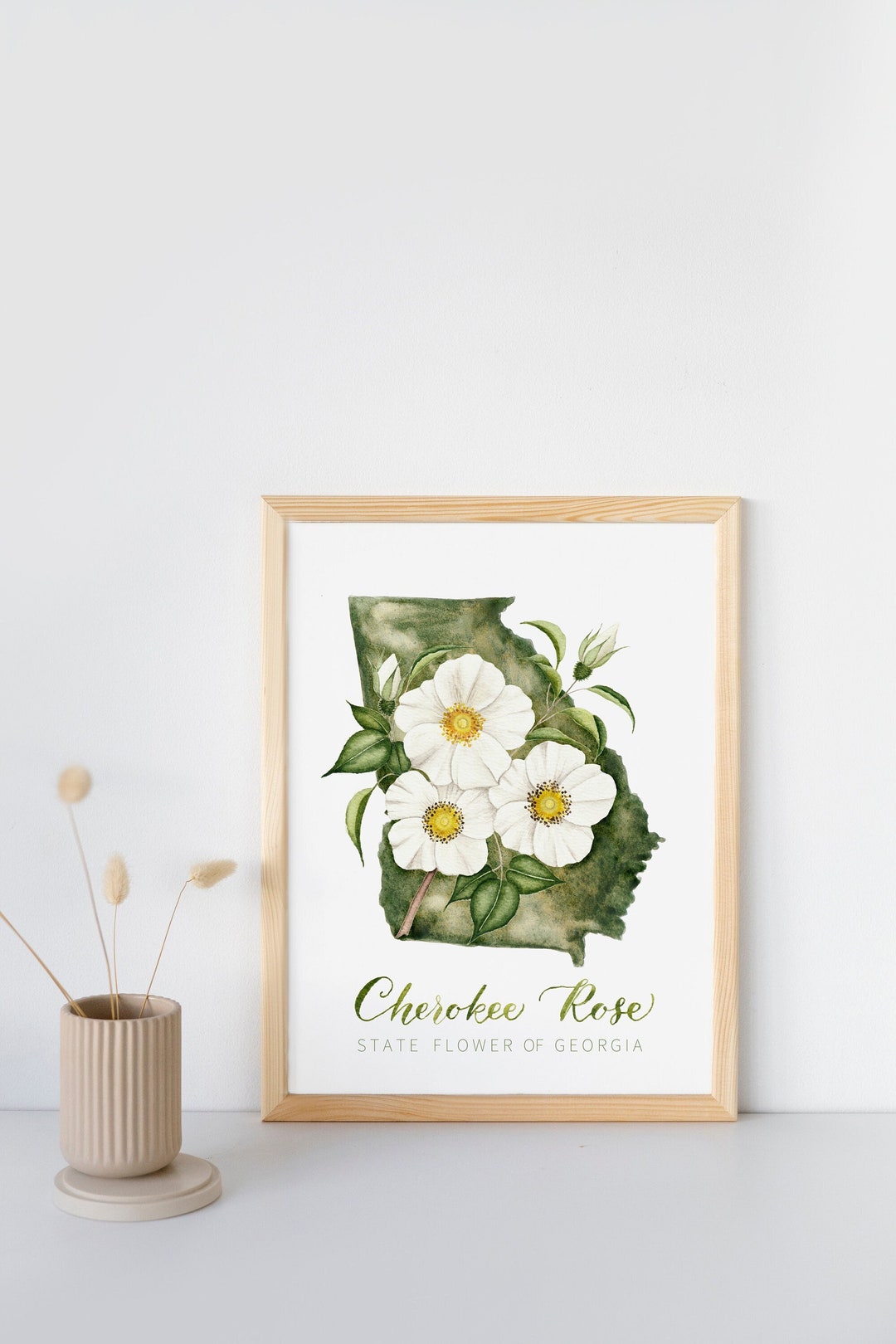 Georgia State Flower Print | Cherokee Rose Watercolor Painting and ...