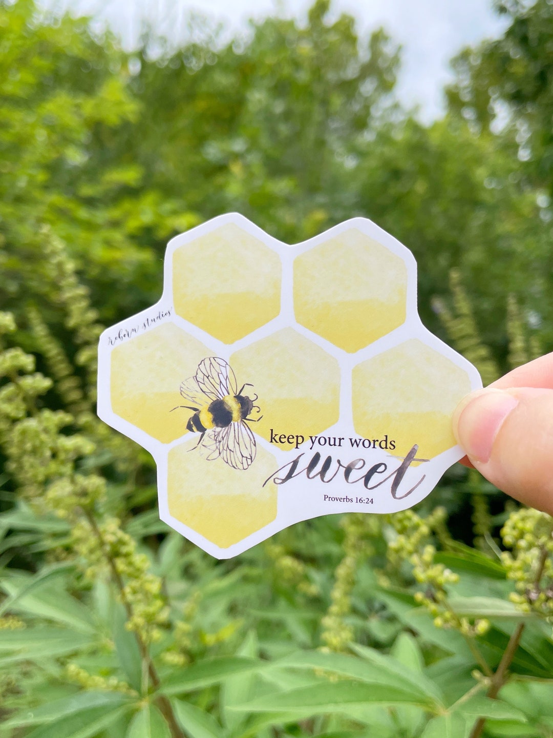 Bee and Honey Comb Watercolor Vinyl Sticker, Keep Your Words Sweet ...