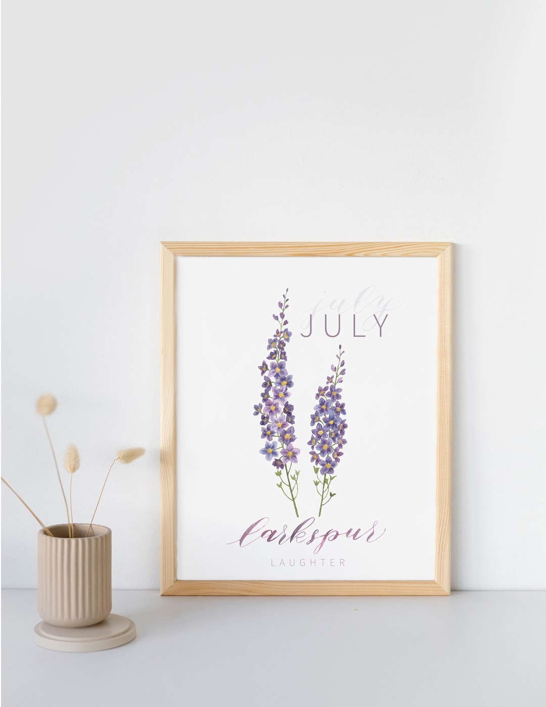 July Flower of the Month Print | Larkspur Watercolor Painting and ...