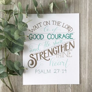 Psalm 27:14 // Wait on the Lord Teal and Brown Hand Lettered Bible ...