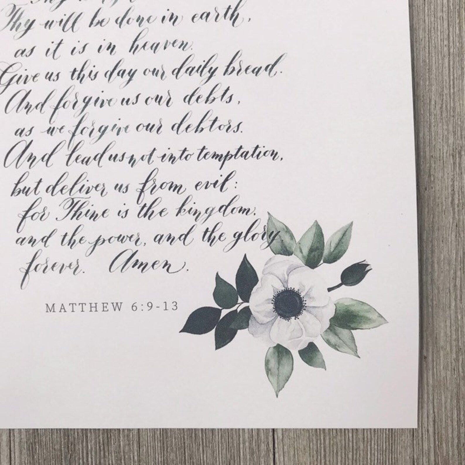 The Lord's Prayer Watercolor Calligraphy and Anemone - Etsy Australia