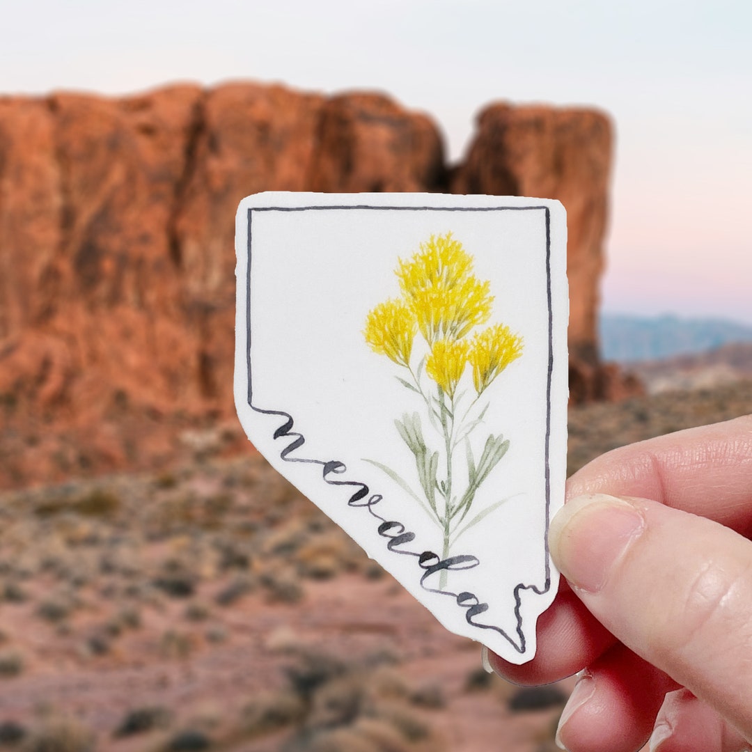 Nevada State Outline and Sagebrush Flower Waterproof Vinyl Sticker - Etsy