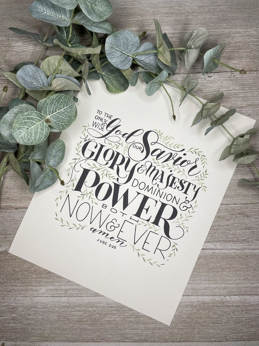Textured Hand Lettered Bible Verse Art Print With Watercolored Leaf ...