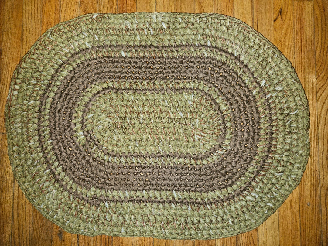 Olive and Brown Handmade Crocheted Rag Rug 33x25 - Etsy