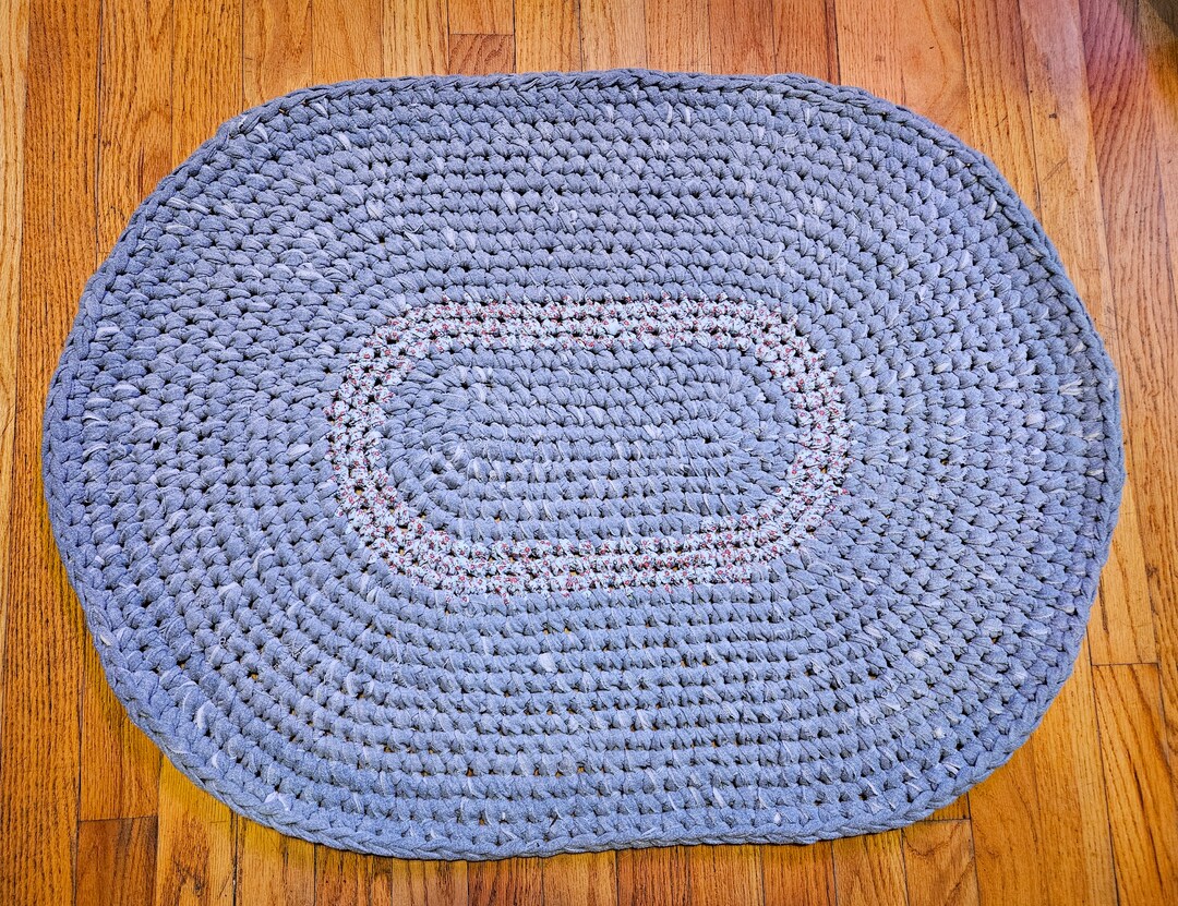 Handmade Crocheted Rag Rug in Light Blue With Light Blue/dark Pink ...