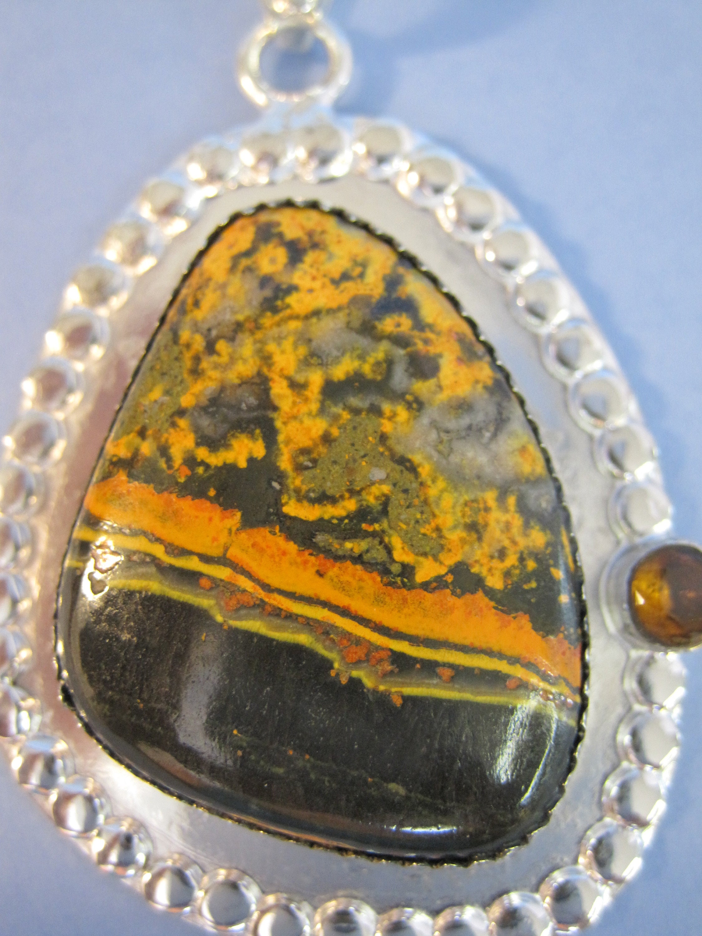 Genuine Bumblebee (bumble Bee) Jasper and Citrine Pendant Set in 925 ...