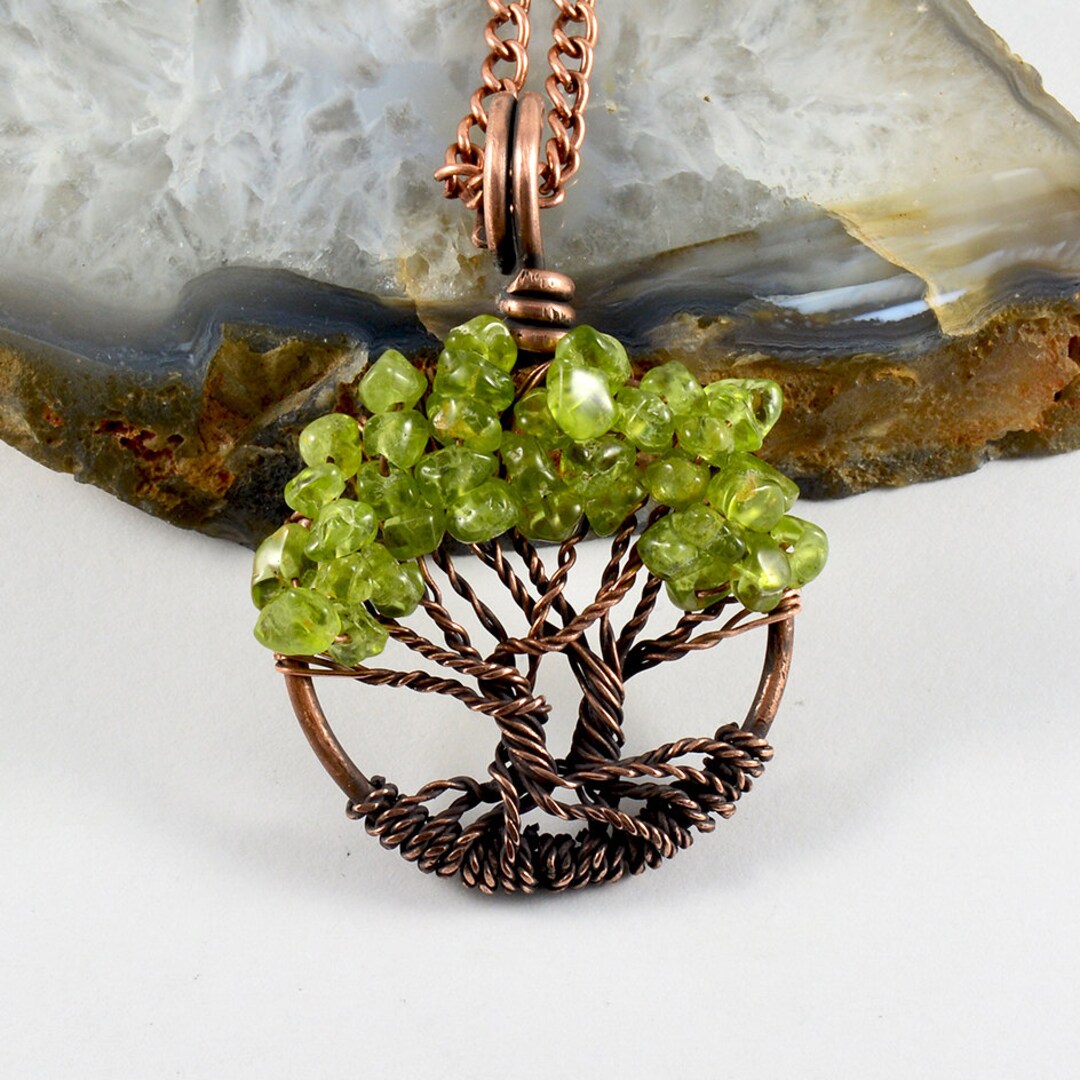 Peridot Crystals Bonsai Tree of Life Pendant Antiqued Copper Wire ...