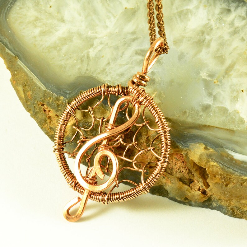 Treble Clef Pendant Hammered Pure Copper Wire Wrapped - Etsy