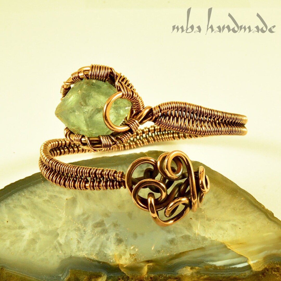 Octahedral Fluorite Crystal Antiqued Copper Cuff Bracelet Wire Wrapped ...