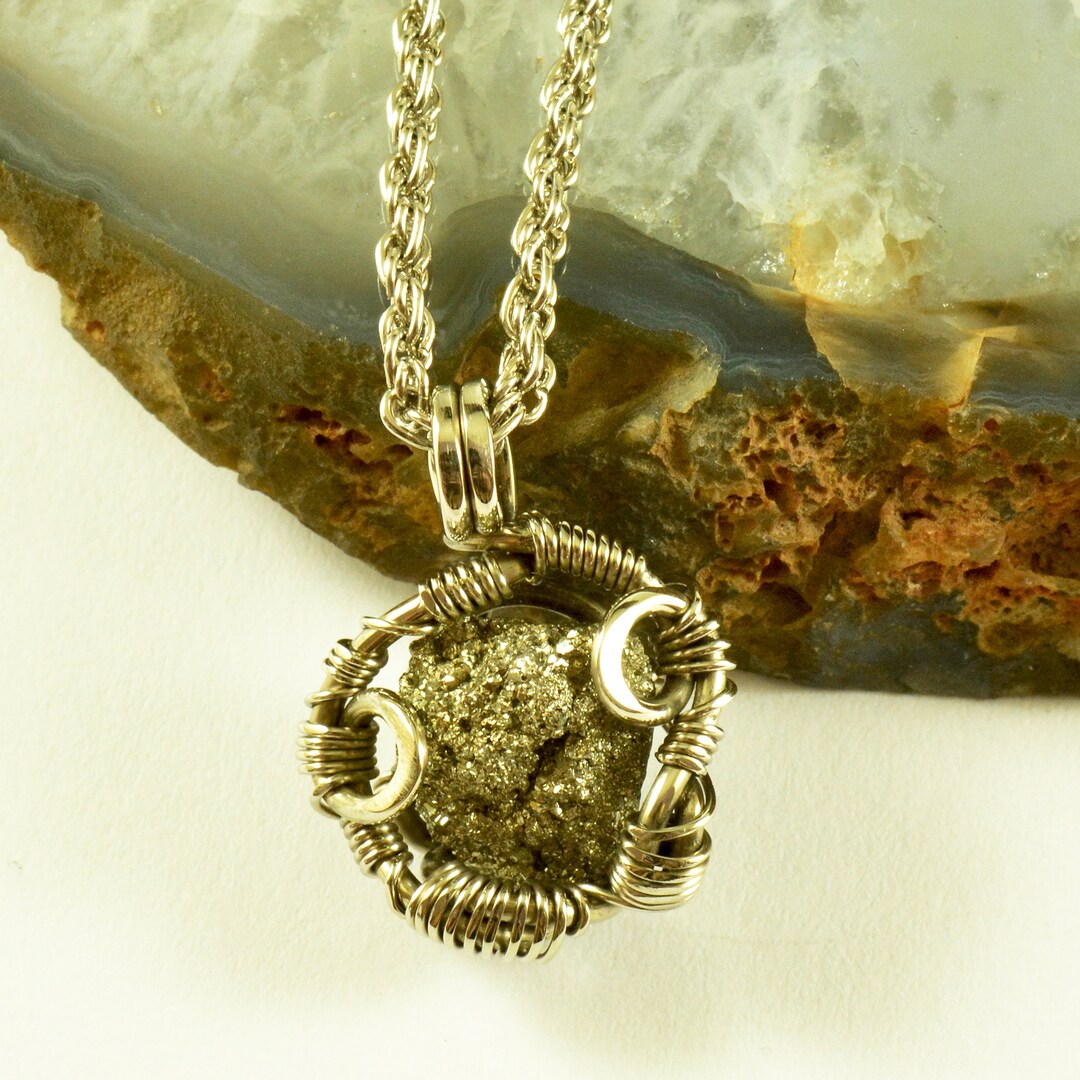 Unique Pyrite Crystal Pendant German Silver Wire Wrapped Artisan ...