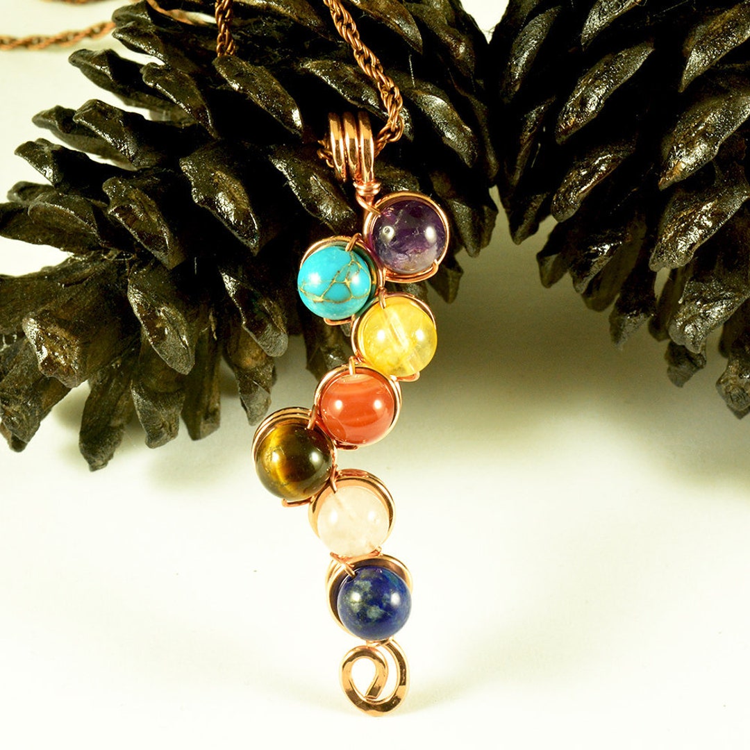 7 Chakra Pendant - Pure Copper Wire Wrapped - Rainbow Chakra Necklace ...