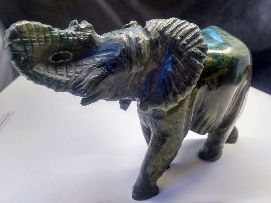 Verdite Elephant Sculpture: Carved Serpentine Stone Decor - Etsy