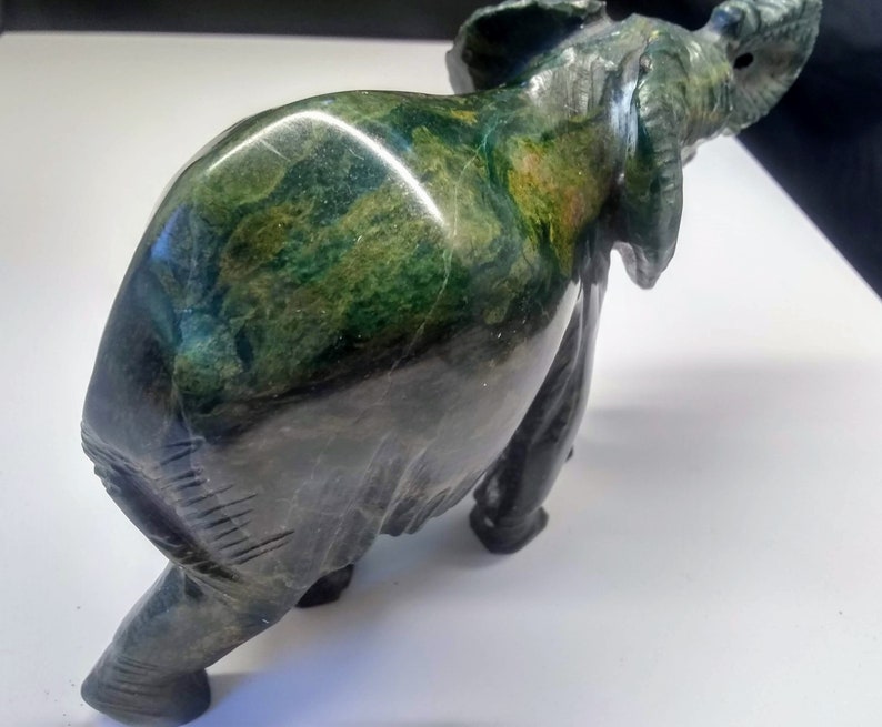 Verdite Elephant Sculpture: Carved Serpentine Stone Decor - Etsy
