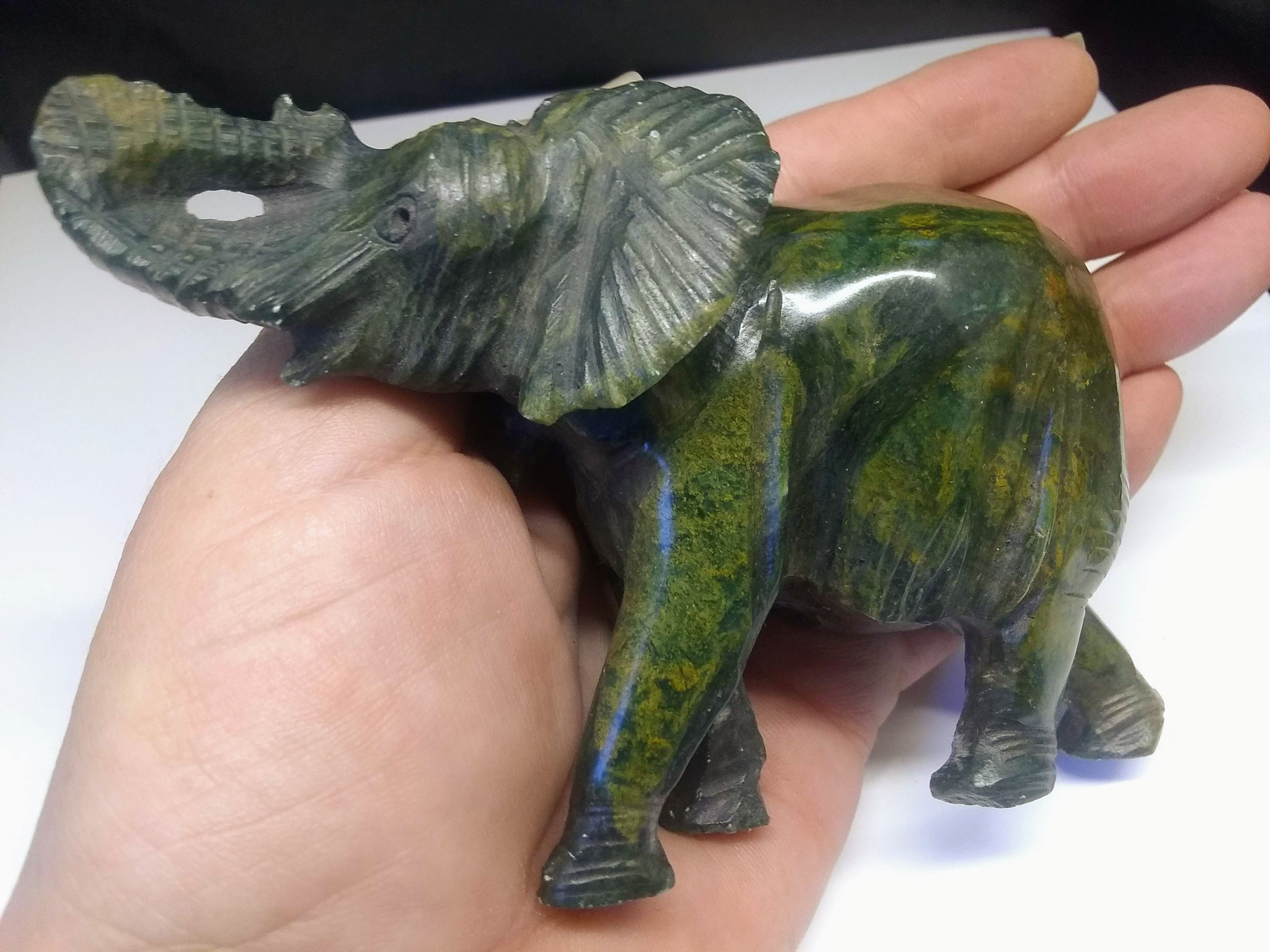 Verdite Elephant Sculpture: Carved Serpentine Stone Decor - Etsy