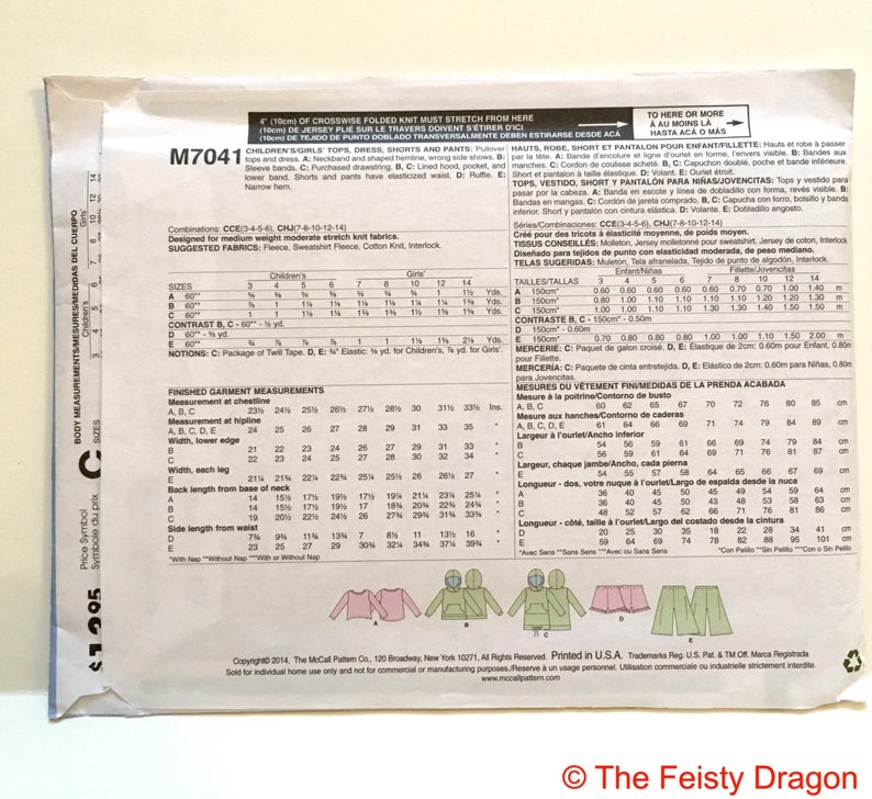 UNCUT Mccall's 7041 Sewing Pattern: Children's/ Girls' Tops, Dress ...