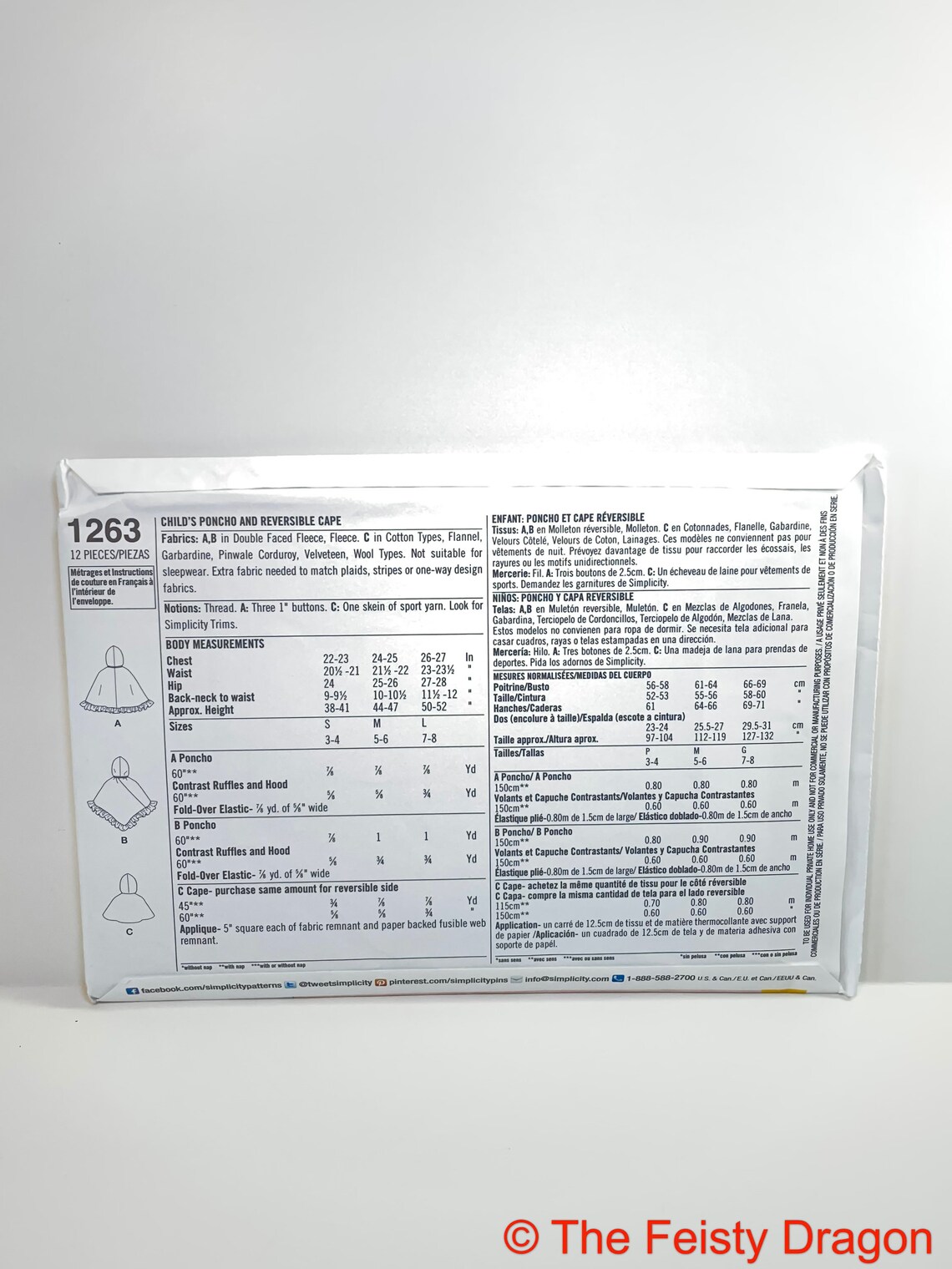 UNCUT Simplicity 1263 Sewing Pattern. Child's Poncho and Reversible ...