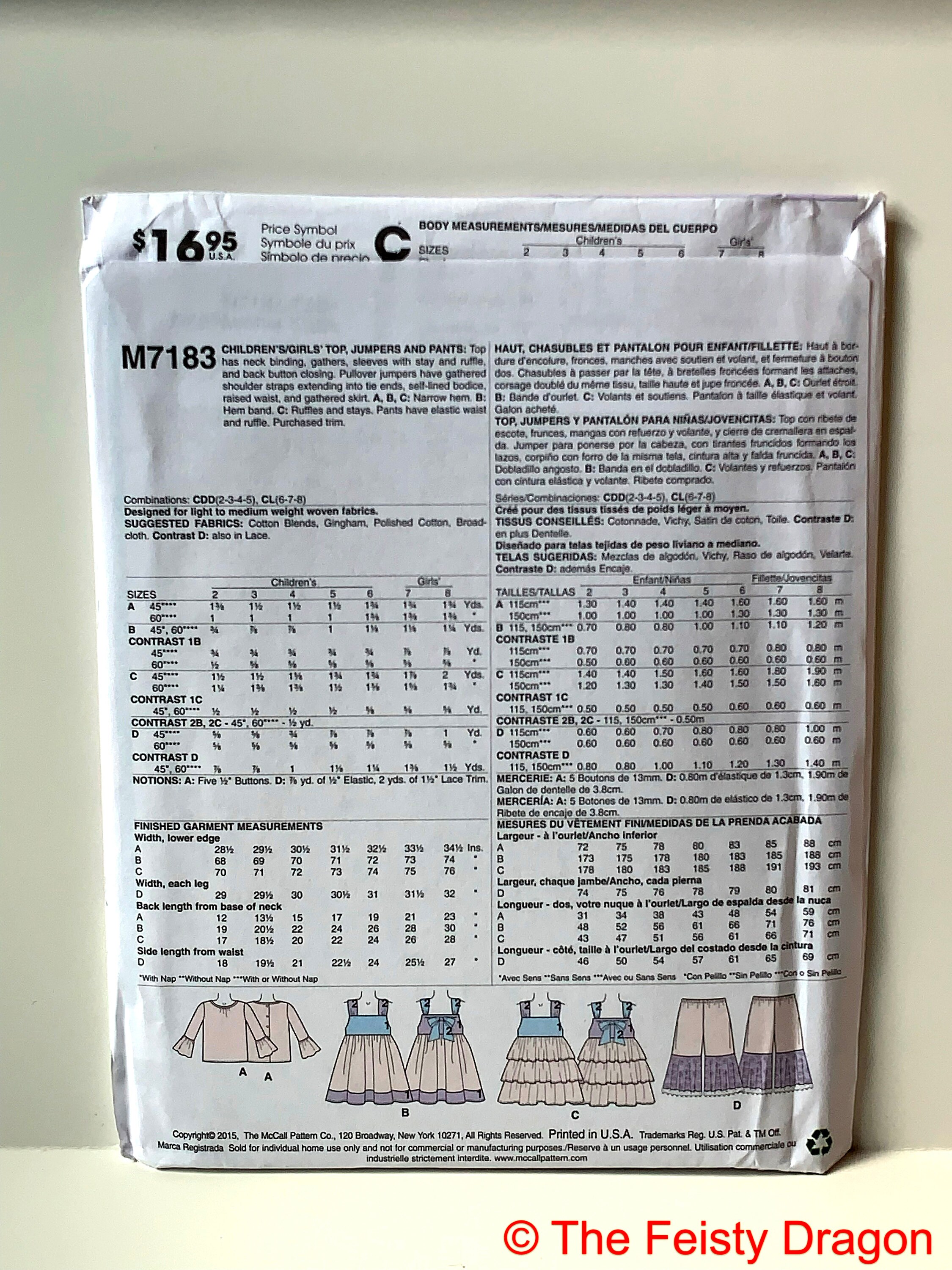 UNCUT Mccall's 7183 / M7183 Sewing Pattern. Child, Girls' Dress, Pants ...