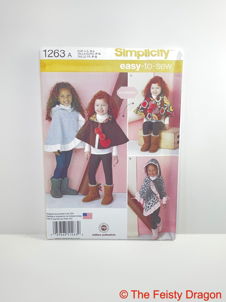UNCUT Simplicity 1263 Sewing Pattern. Child's Poncho and Reversible ...