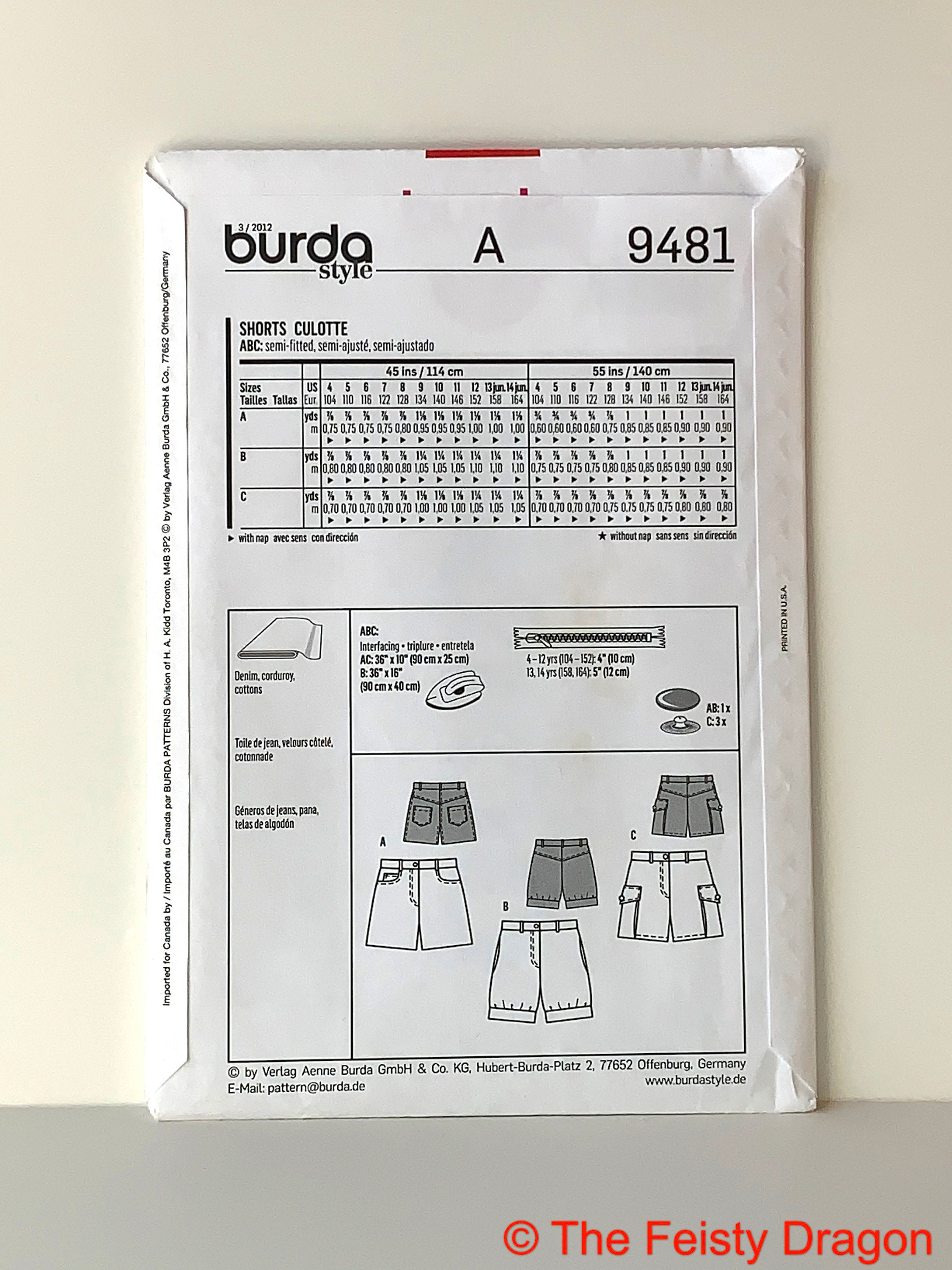 UNCUT Burda 9481 Sewing Pattern. Kids' and Juniors' Shorts Pattern ...