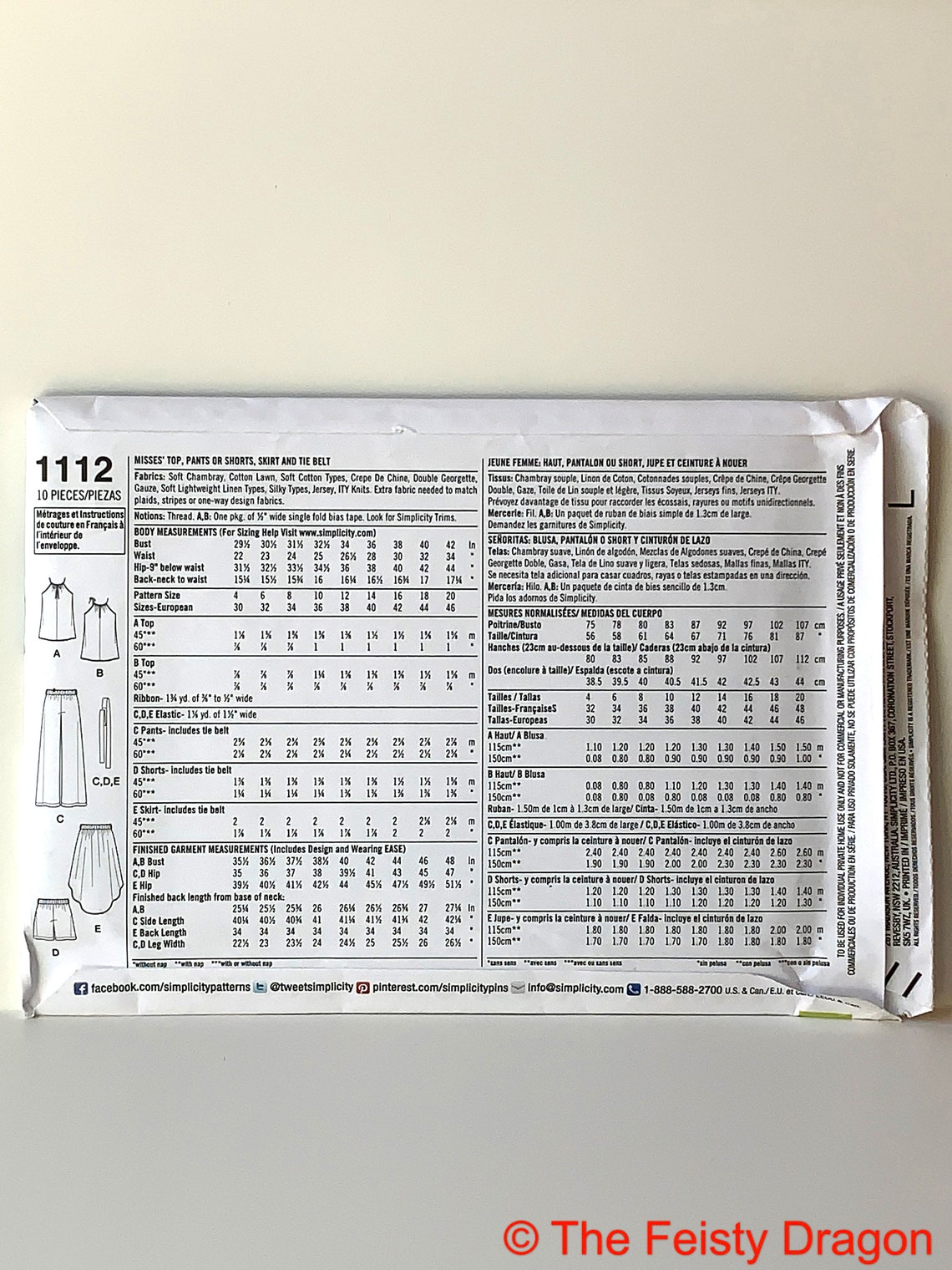 UNCUT Simplicity 1112 / S0418 Sewing Pattern. Misses' Top, Pants, Skirt ...