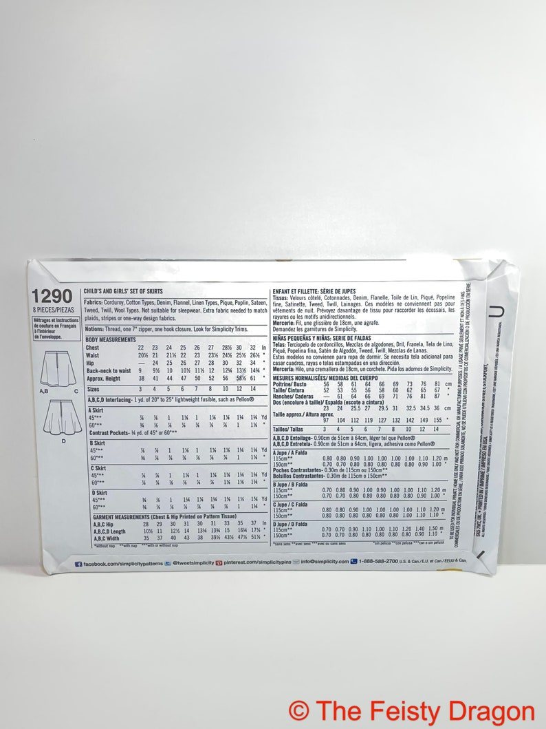 UNCUT Simplicity 1290 Sewing Pattern. Child and Girls' Set of Skirts ...