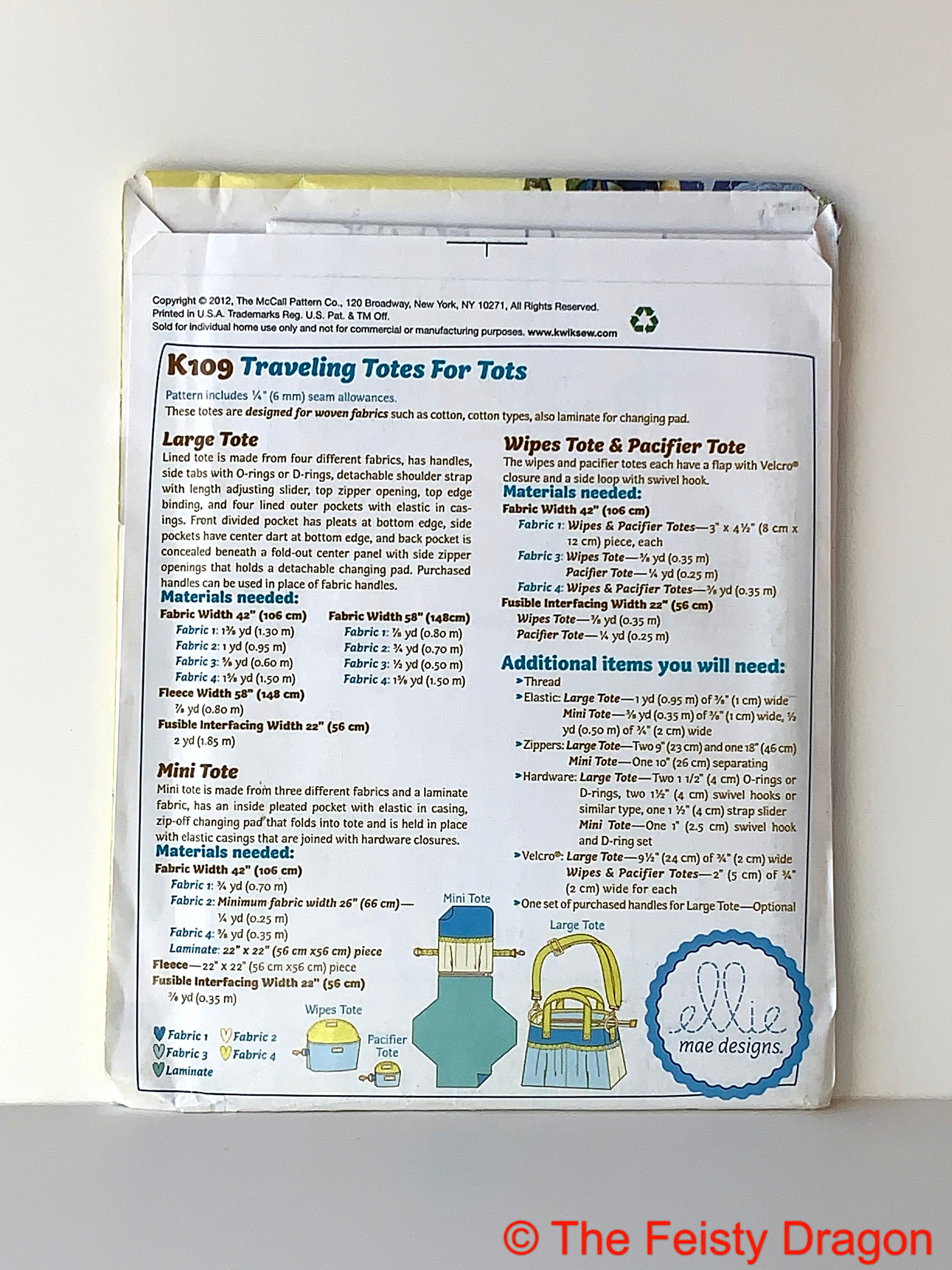 UNCUT Ellie Mae Designs 109/K109 Sewing Pattern. Traveling Totes for ...