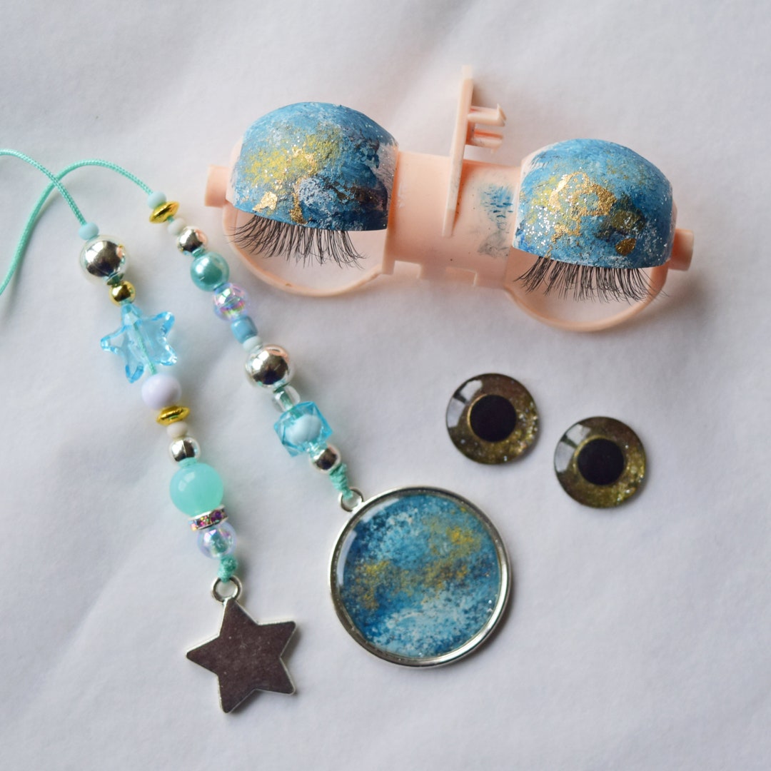 Set Blythe Handpainted Eye Lids / Lid Art, Eye Chips, Pullcharms Etc ...