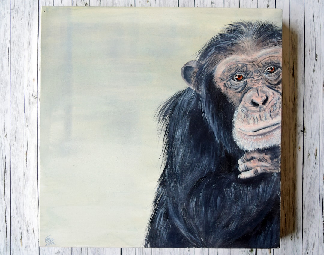 Original Artwork Chimpanzee Monkey Oil Painting Oilpainting Oil on Wood ...