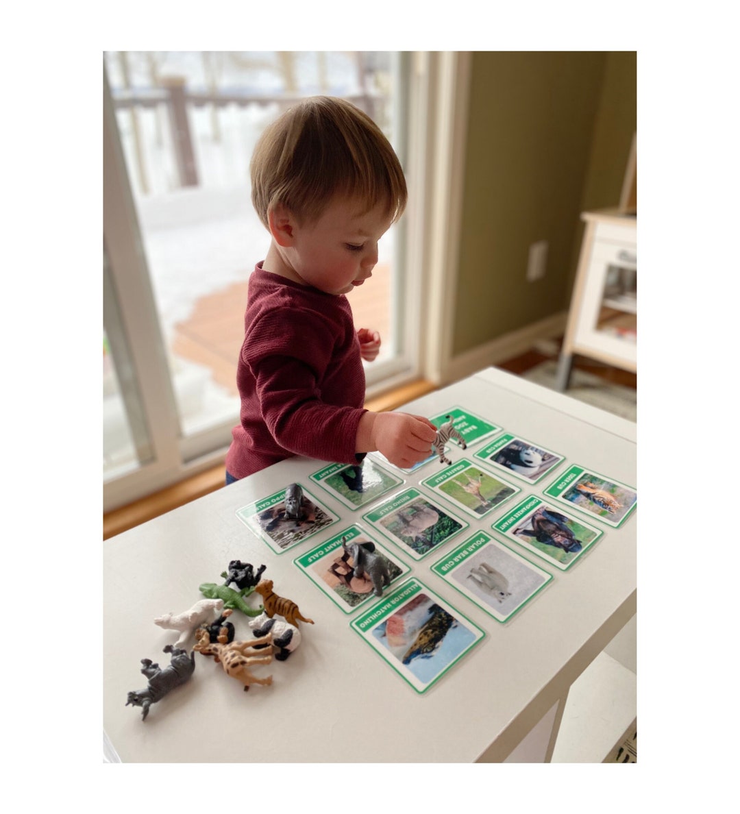 Toddler Matching Animal Game Laminated Flash Card Set for Montessori ...