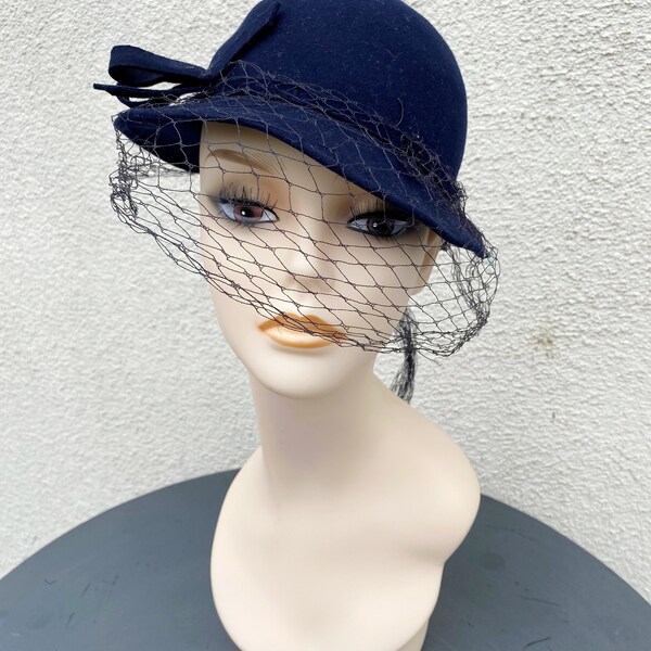 Navy Blue Felt Hat - Etsy