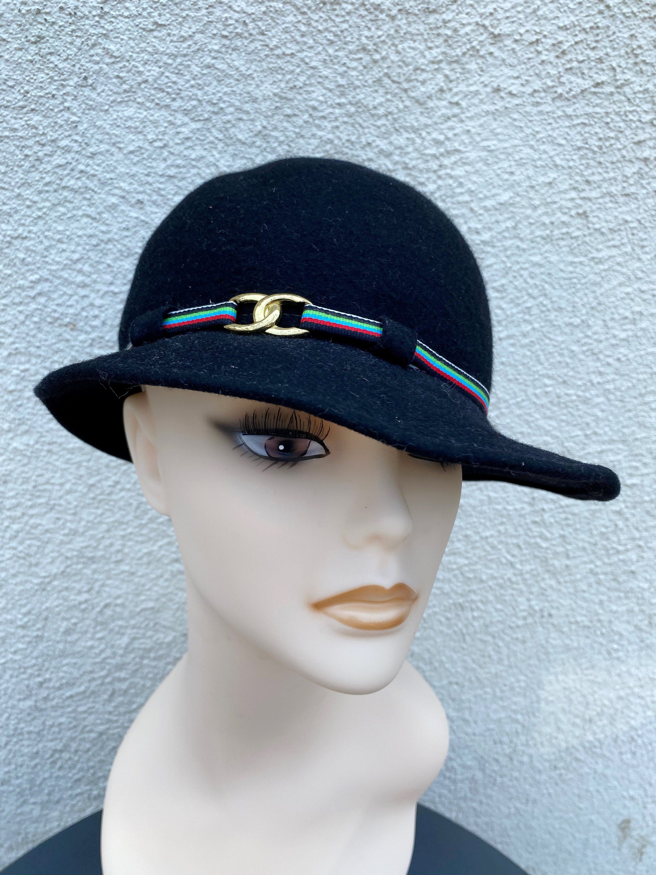 1960's Black Wool Striped Band Sun Hat - Etsy