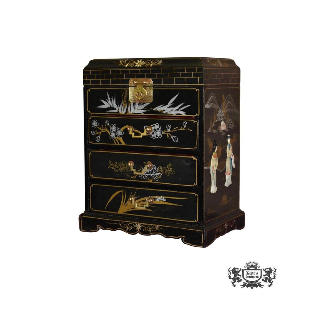 Vintage Asian Jewelry Box Painted W/stone Appliques' - Etsy