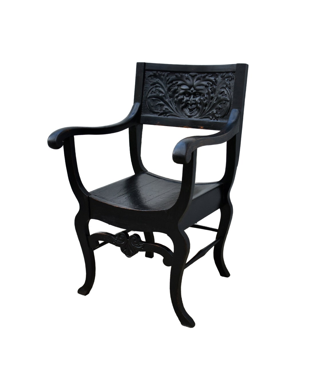 Antique Carved Oak U Shaped Chair W/north Winds in Distressed Black - Etsy