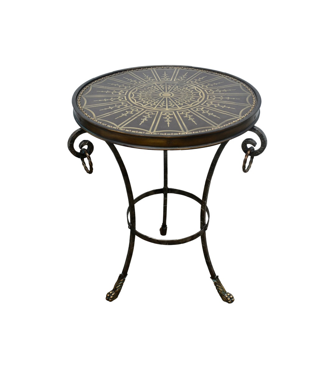 Vintage Round Neo-classic Style Table W/inlaid Brass Top & Clawfoot ...