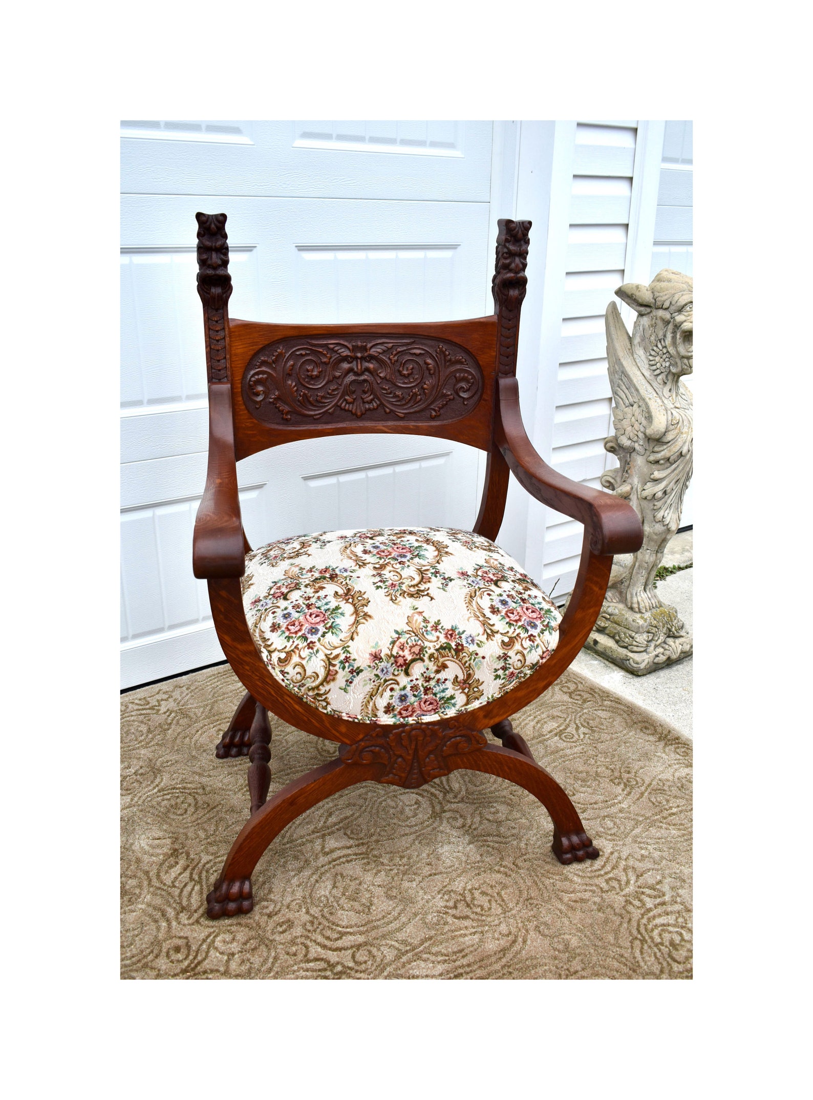Antique Carved Oak Jacobean Style U Shaped Chair W/figural | Etsy