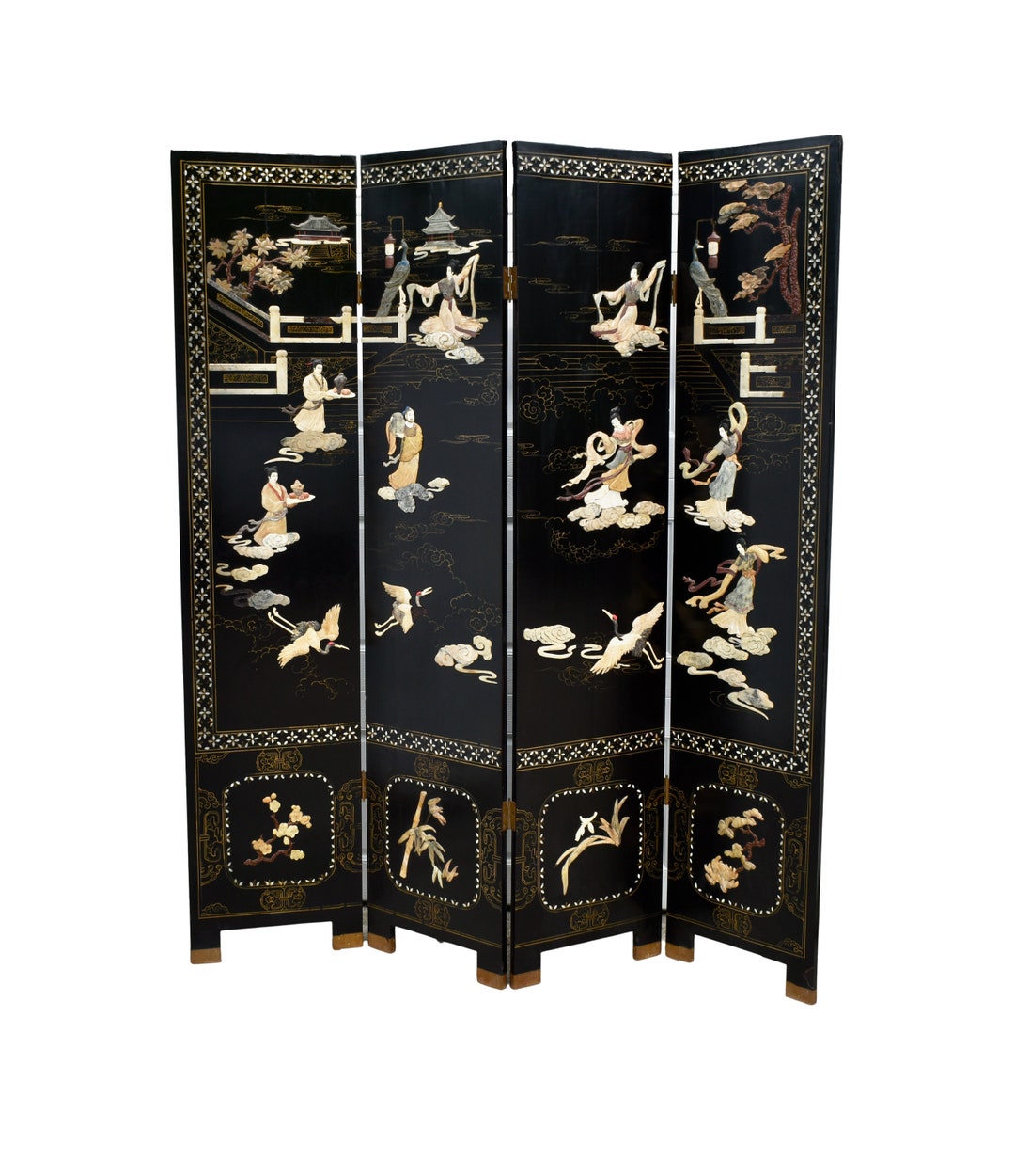 Vintage Asian Four Panel Folding Screen - Etsy