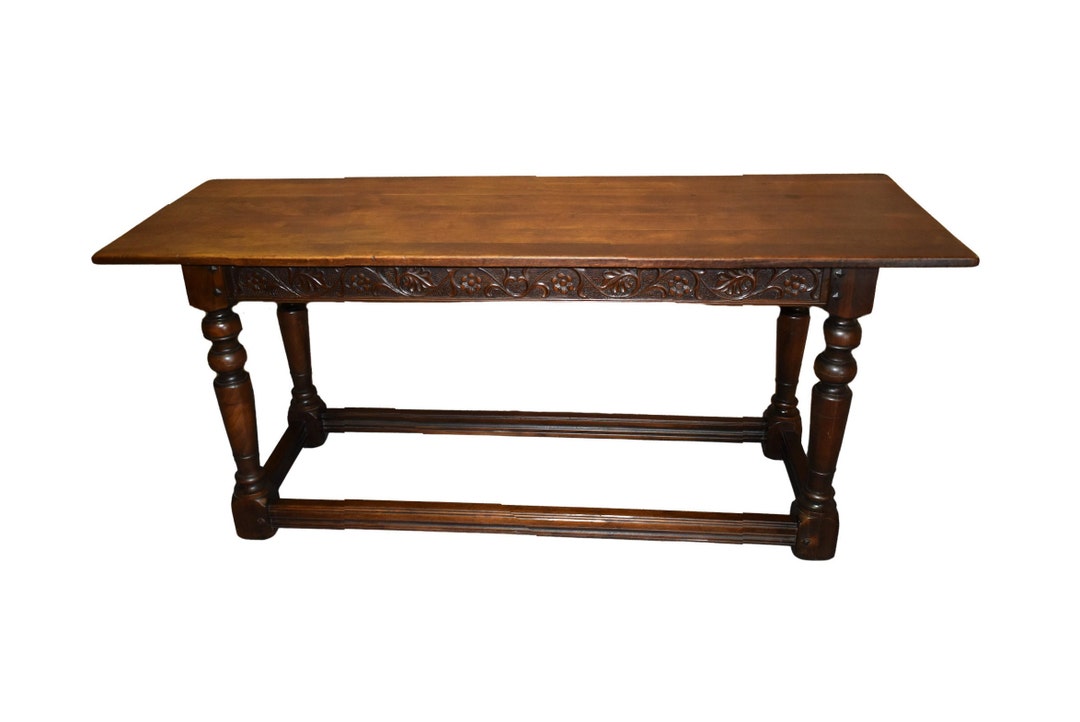 Antique Carved Walnut Tavern Table W/stretcher Base - Etsy