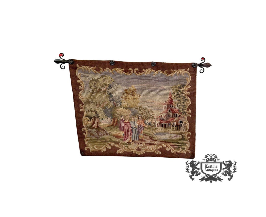 Antique Tudor Style Petite Needlepoint Tapestry W/wrought Iron Rod - Etsy