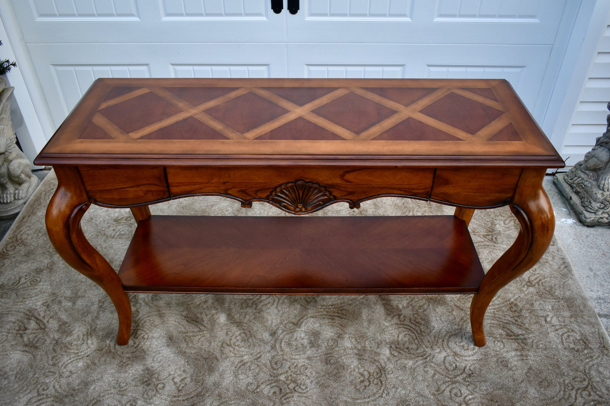 Carved and Inlaid Tuscan Style Console Table With Shelf and - Etsy