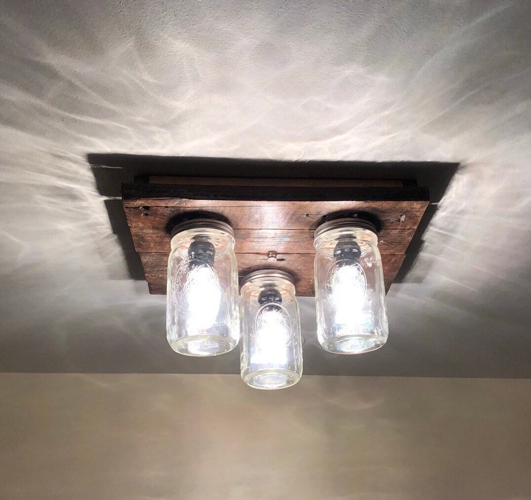 Rustic Barnwood Mason Jar Hallway Light. - Etsy