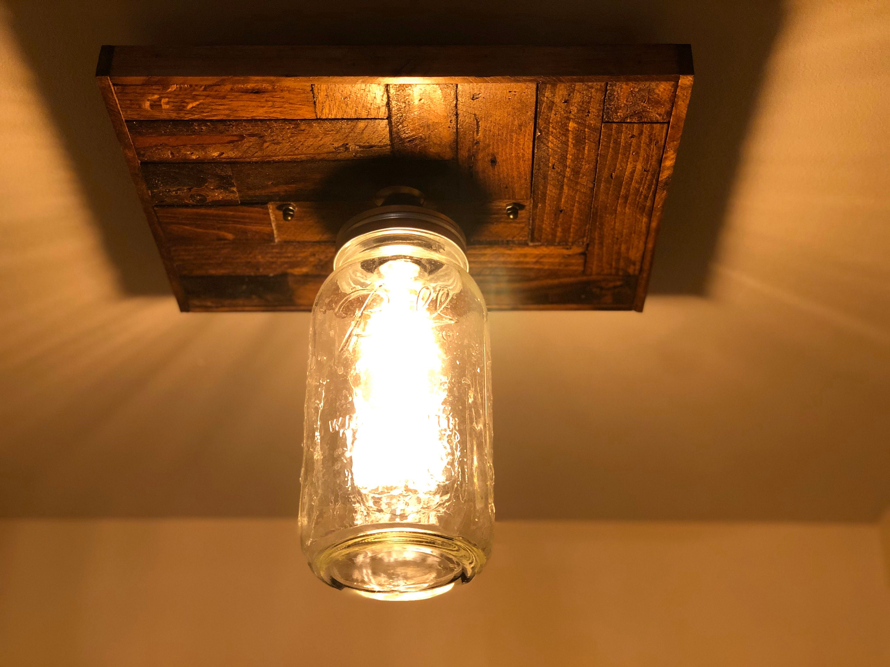 Rustic barnwood Mason jar hallway light. | Etsy