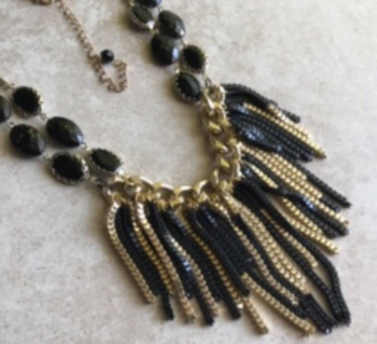 Black and Gold Repurposed Retro Metal Fringe Necklace - Etsy