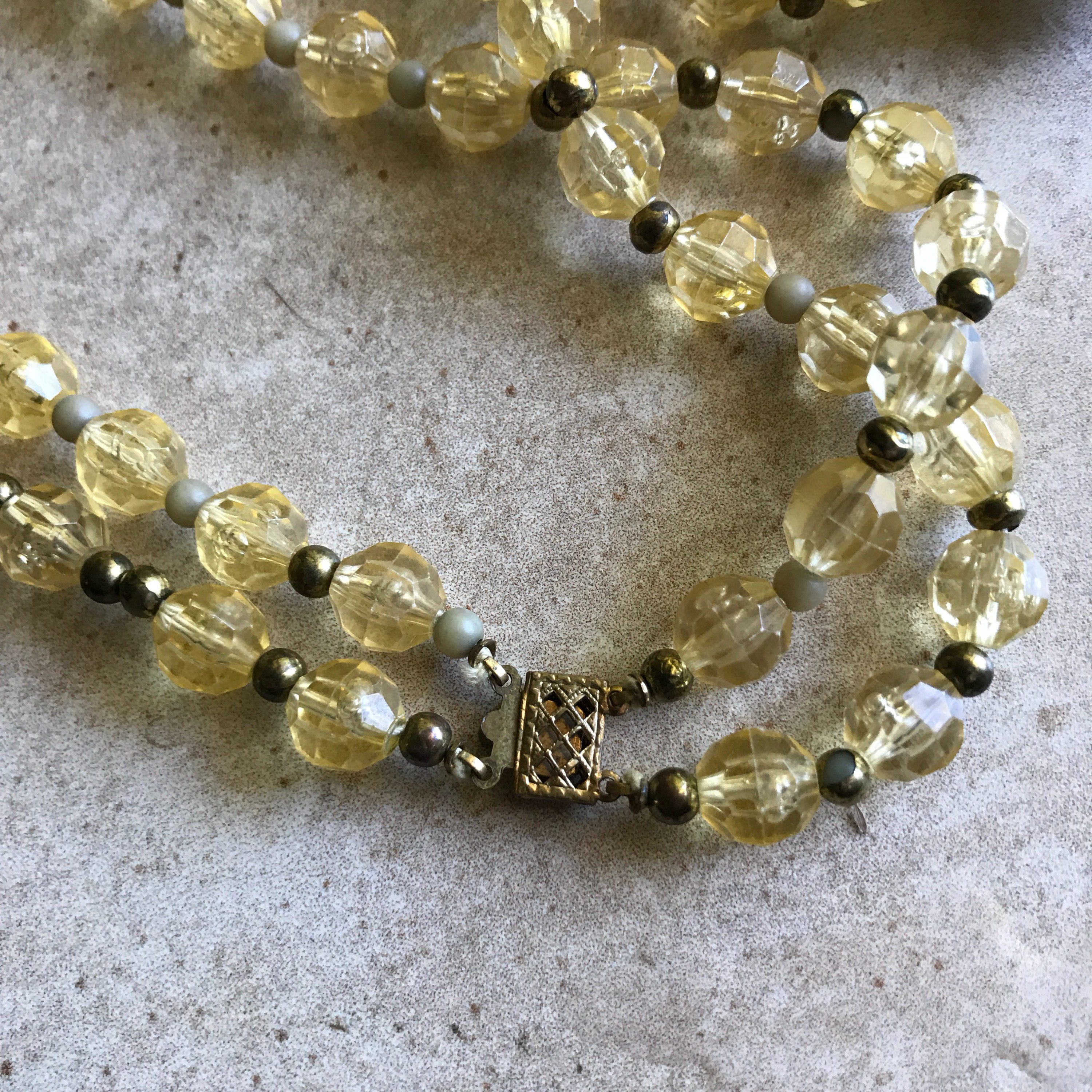 Extra Long Vintage Beaded Necklace // Double Strand Necklace // Yellow ...
